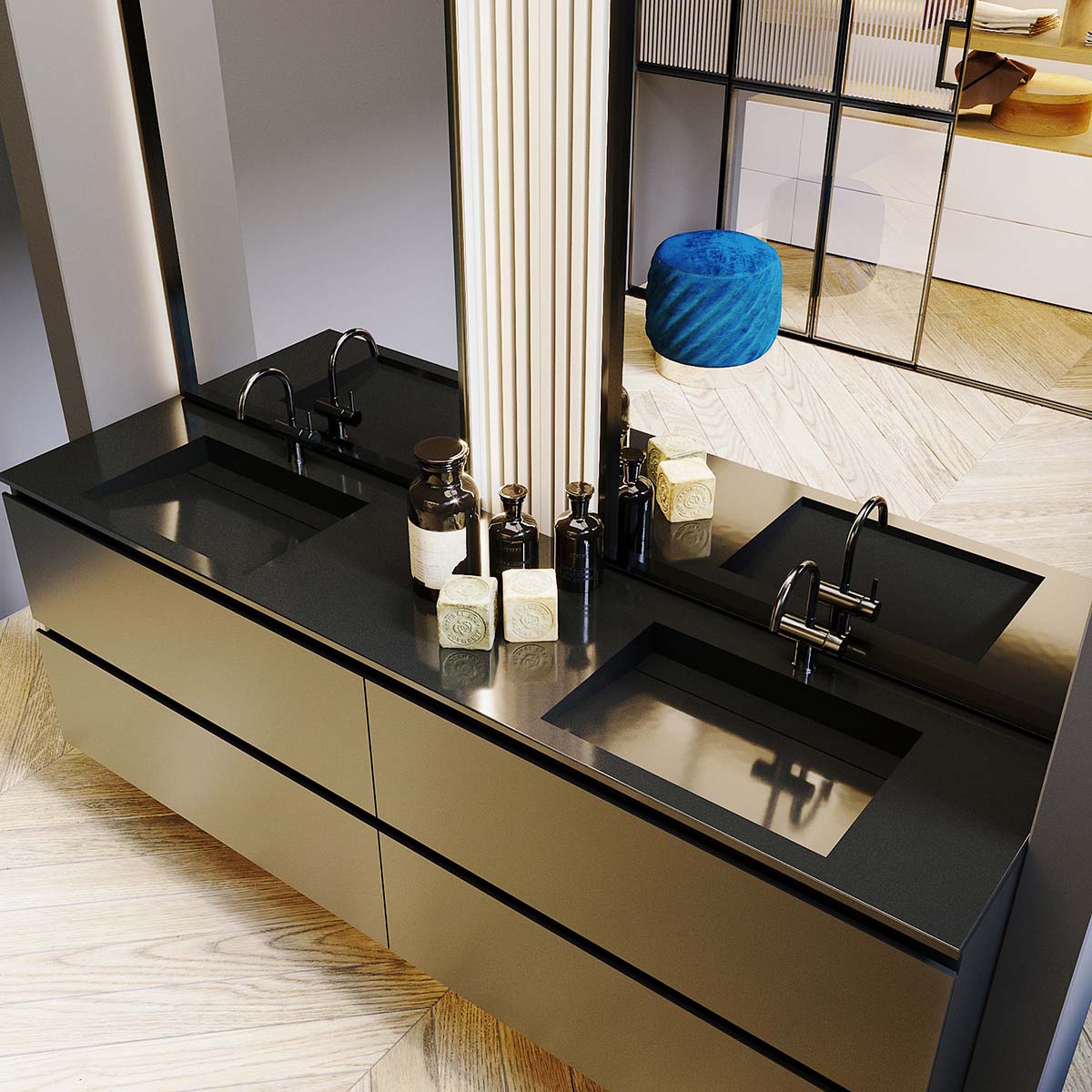 Svart badevask: Dobbel vask Corian® Harmoni Stealth